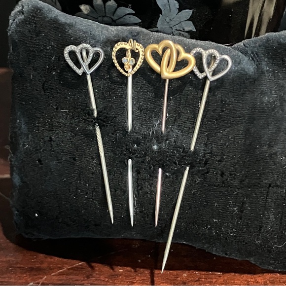 Jewelry | Lot Of 4 Antique Heart Double Hearts Stick Pins Goldplate ...